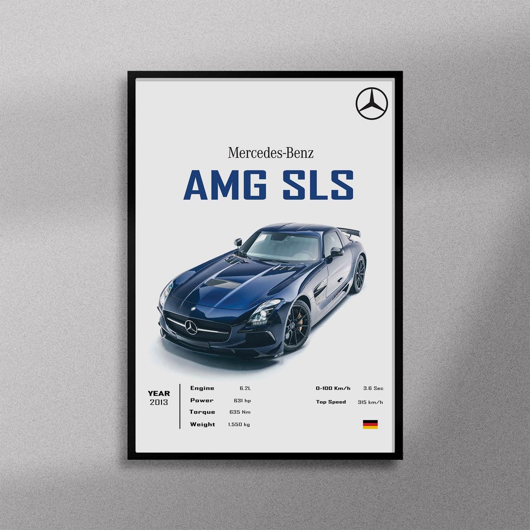 Mercedes AMG SLS Poster – Supercar Wall Art Print, Gullwing Sports Car ...