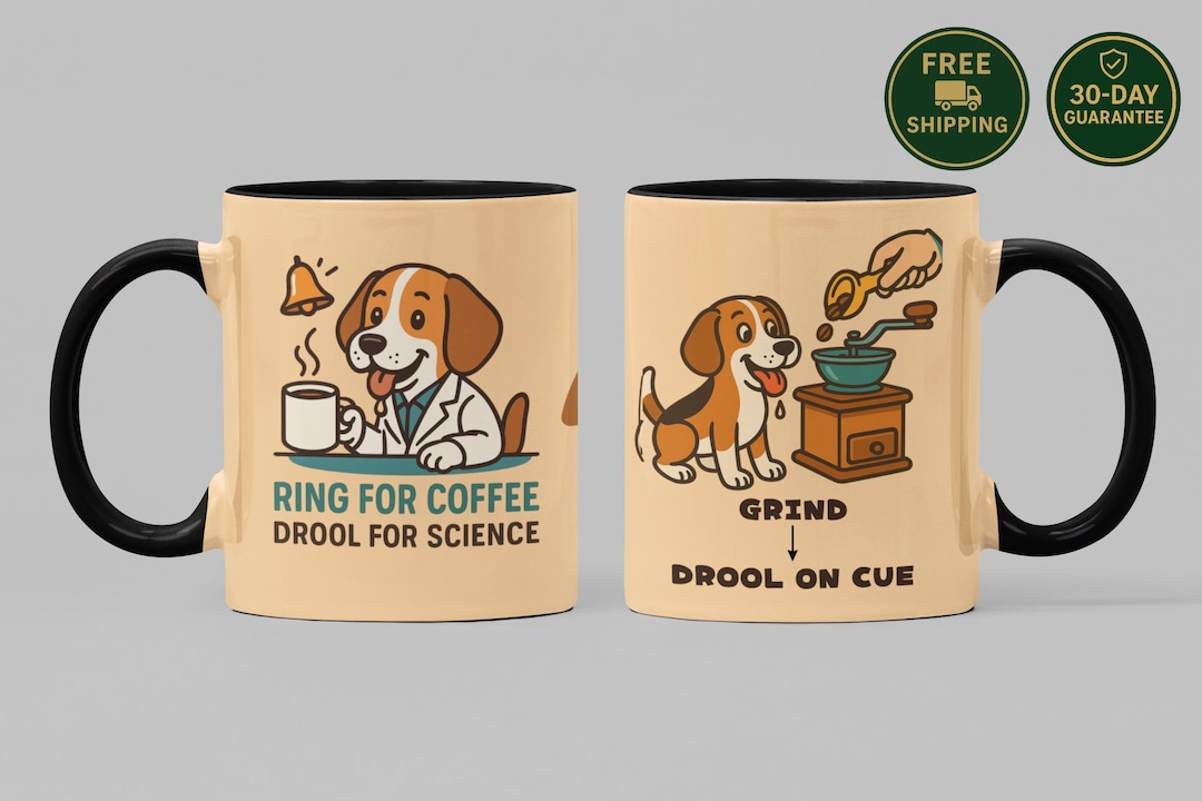 Funny Pavlov Dog Coffee Mug - Grind Drool on Cue - Science Psychology ...