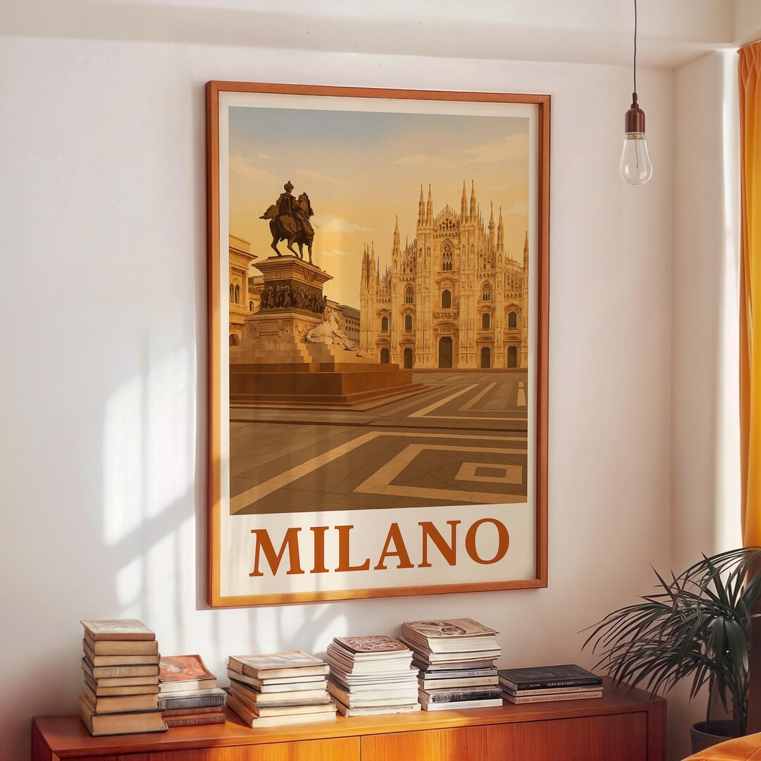 Milano Poster – Vintage Travel Style Wall Art, Milan Duomo Illustration ...
