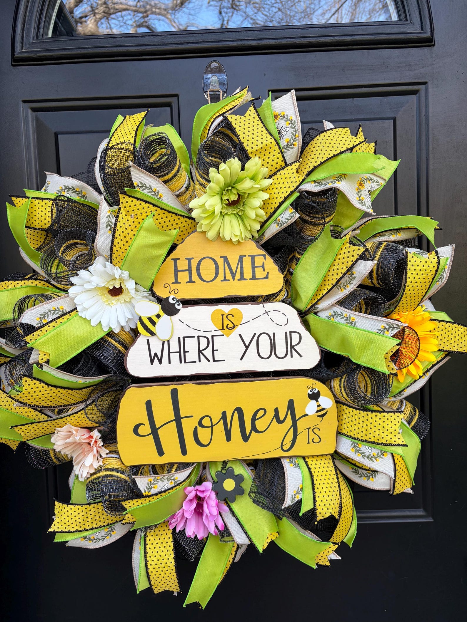 Bee Wreath – Bumblebee Front Door Decor, Spring Summer Floral Wreath - Etsy