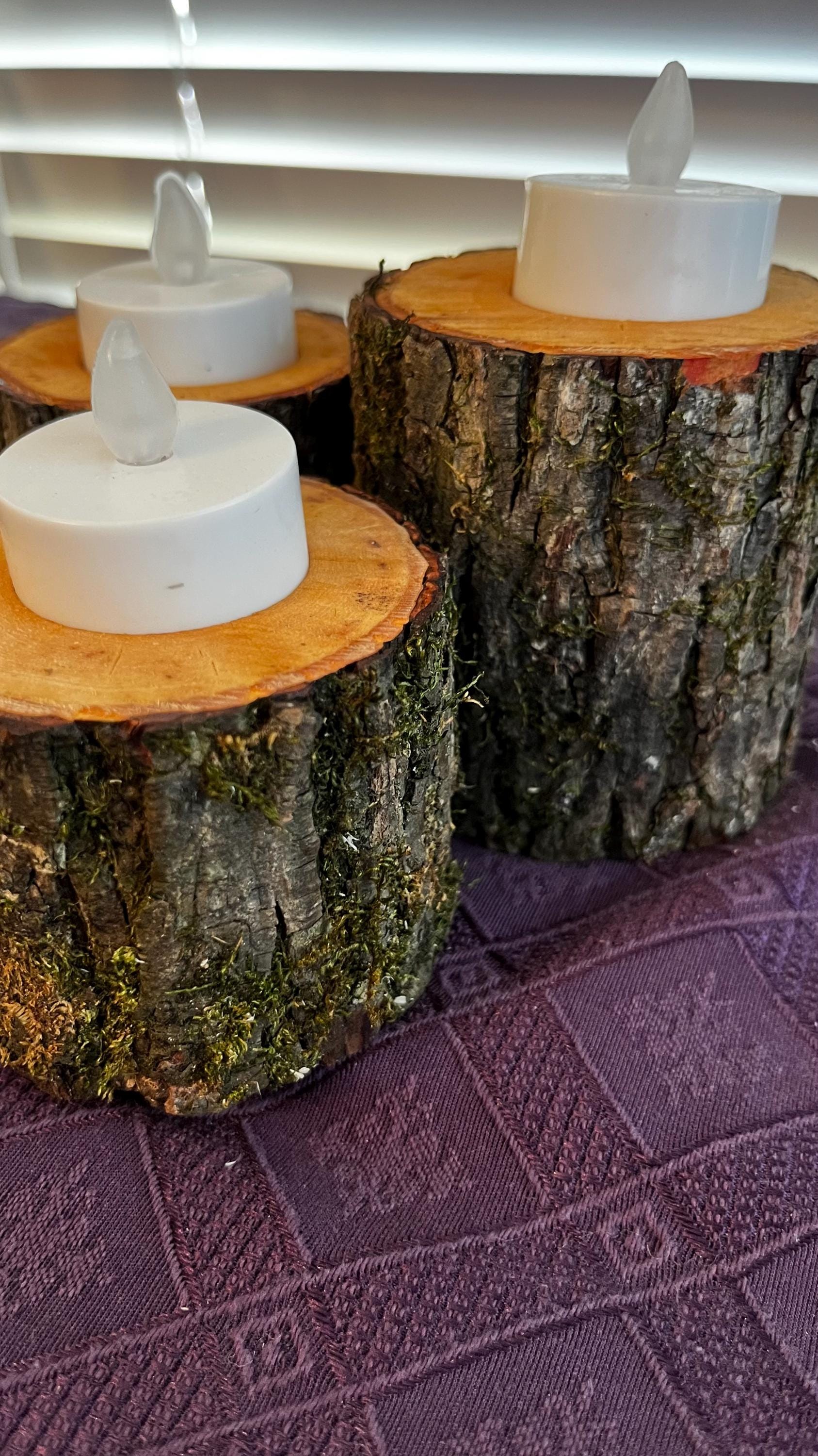 Rustic Log Tea Light Holders – Set of 3 Handmade Wooden Candle Holders ...