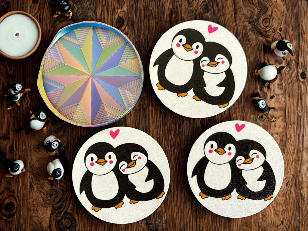 3D Printed Penguins in Love Coaster Set: PLA Drink Coasters - Etsy
