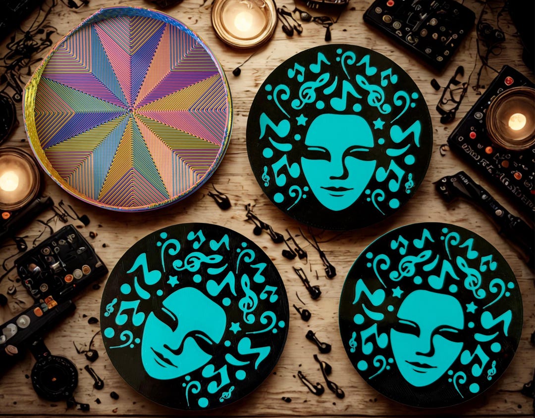 3D Printed Muse Face Coaster Set: Music Notes, Star Shimmer - Etsy