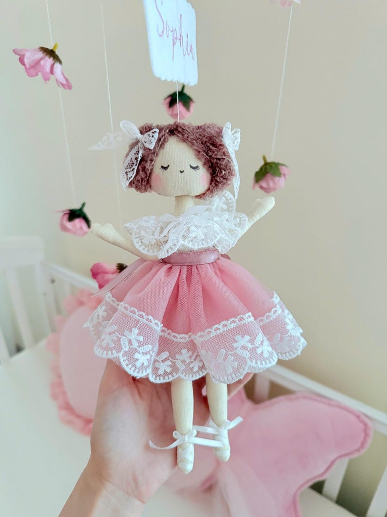 Personalized Floral Baby Mobile With Name, Rose Flower Crib Mobile ...