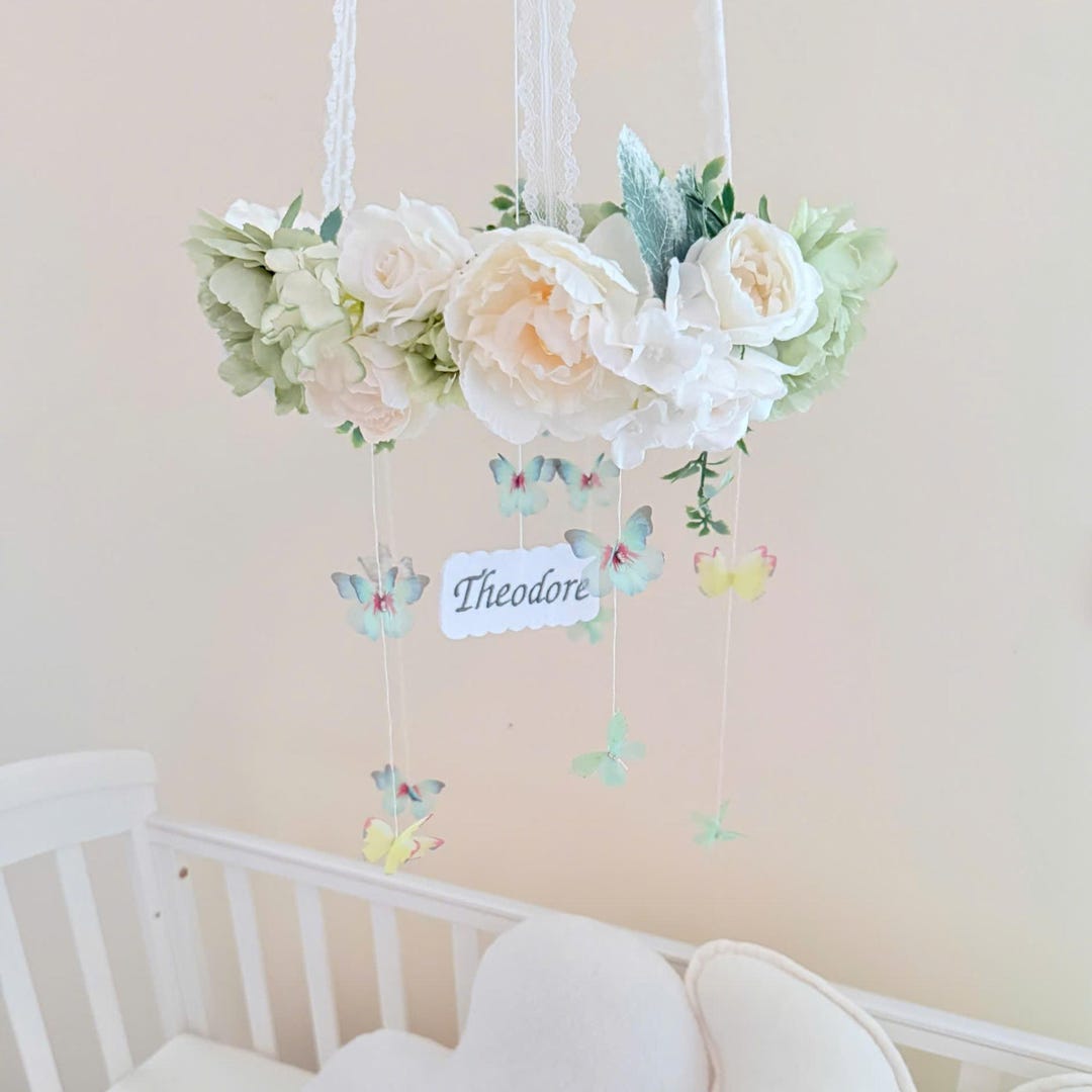 Butterfly Baby Mobile Girl – Floral Crib Mobile Hanging With Custom ...