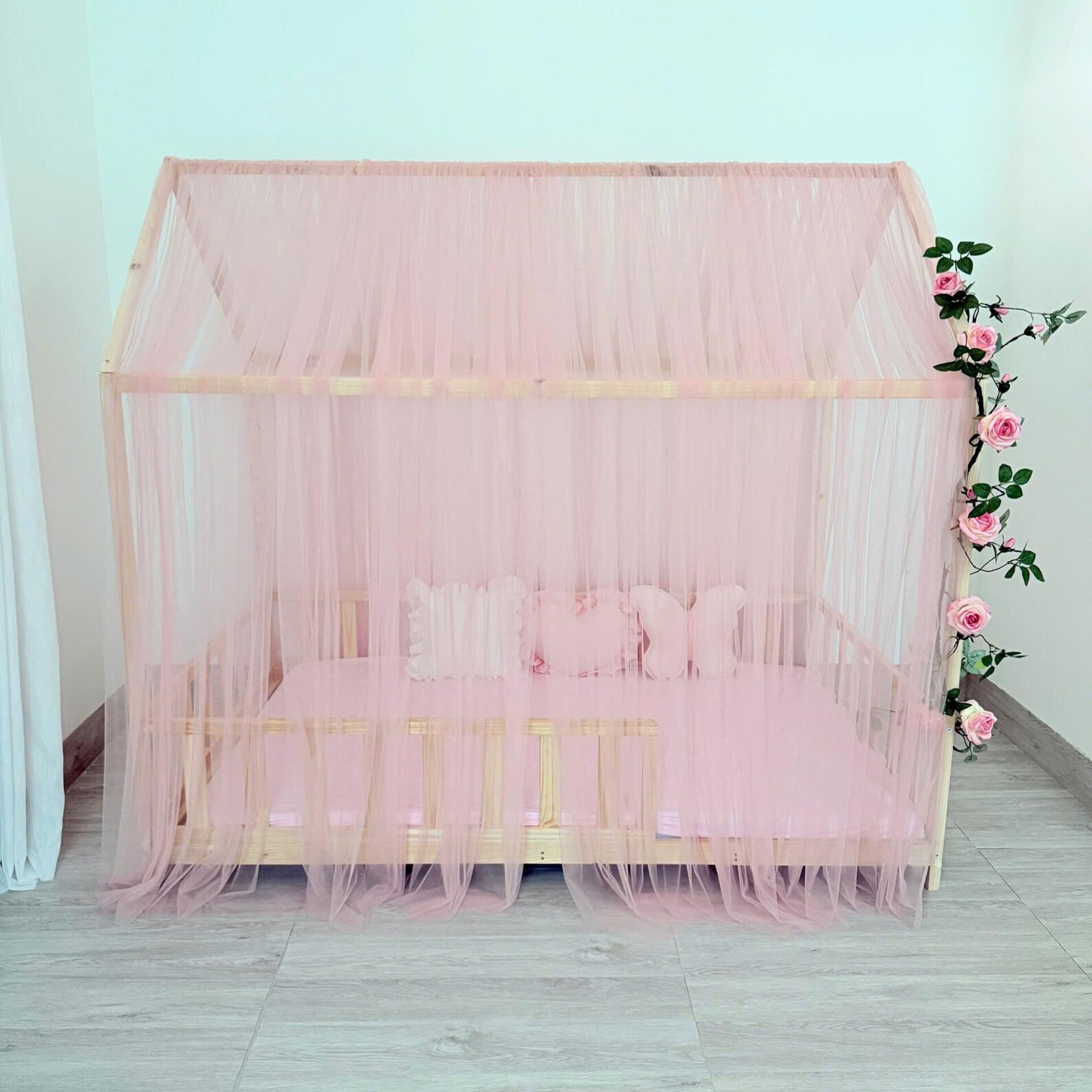 Personalized Pink Tulle Bed Canopy – Montessori Nursery Decor, Name ...