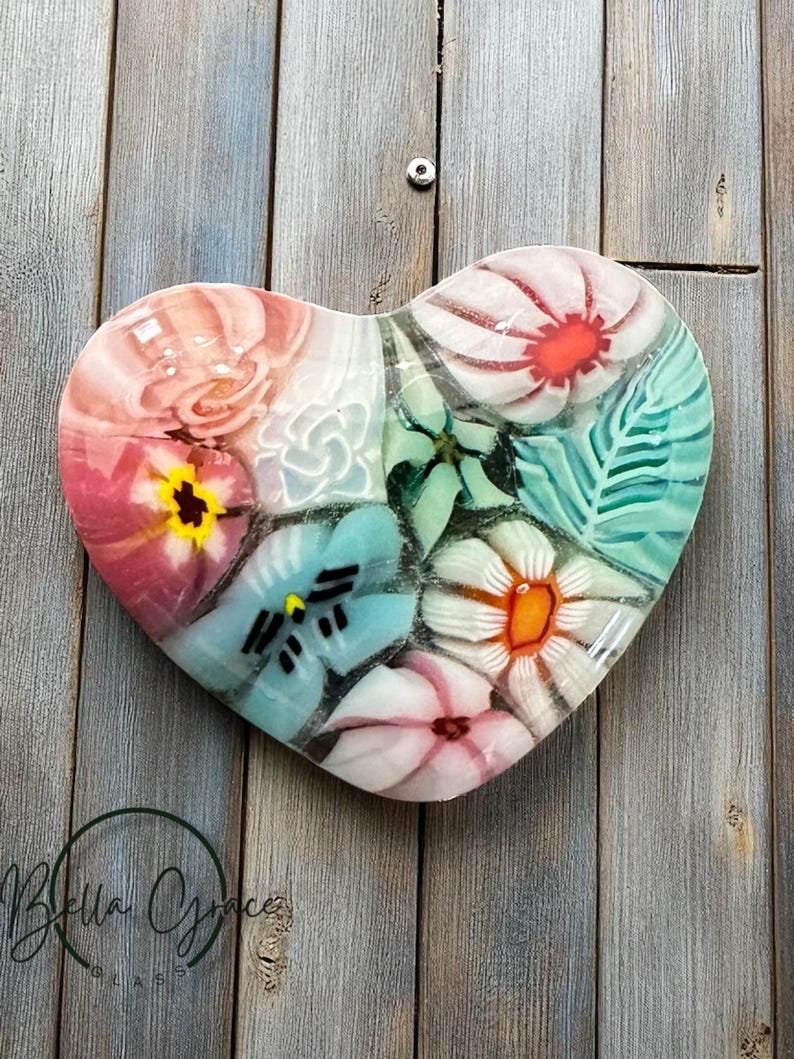 3 Mini Pocket Hugs - Fused Glass Hearts - Variety Pack - Flowers ...
