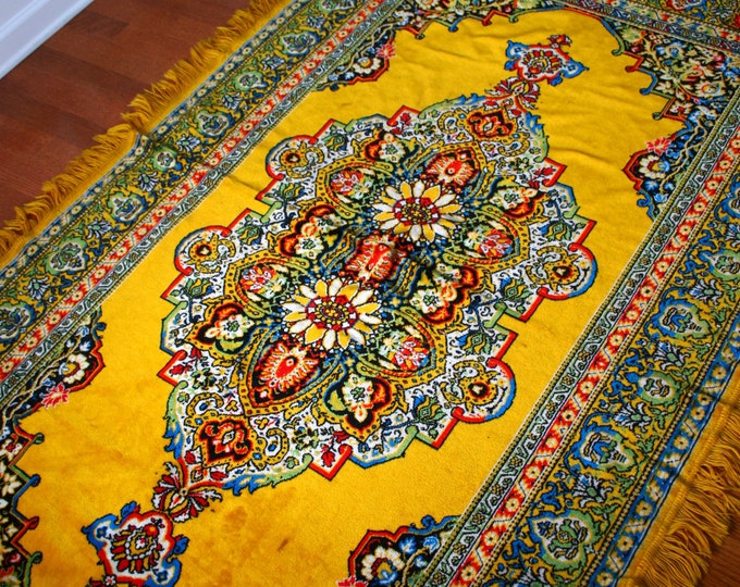 Vintage Rug. Golden Yellow. Eclectic. Bohemian Home Decor. Vintage ...