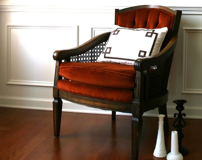 Vintage Lewittes Side Accent Chair. Rust. Velvet. Button Tufted. Caning ...