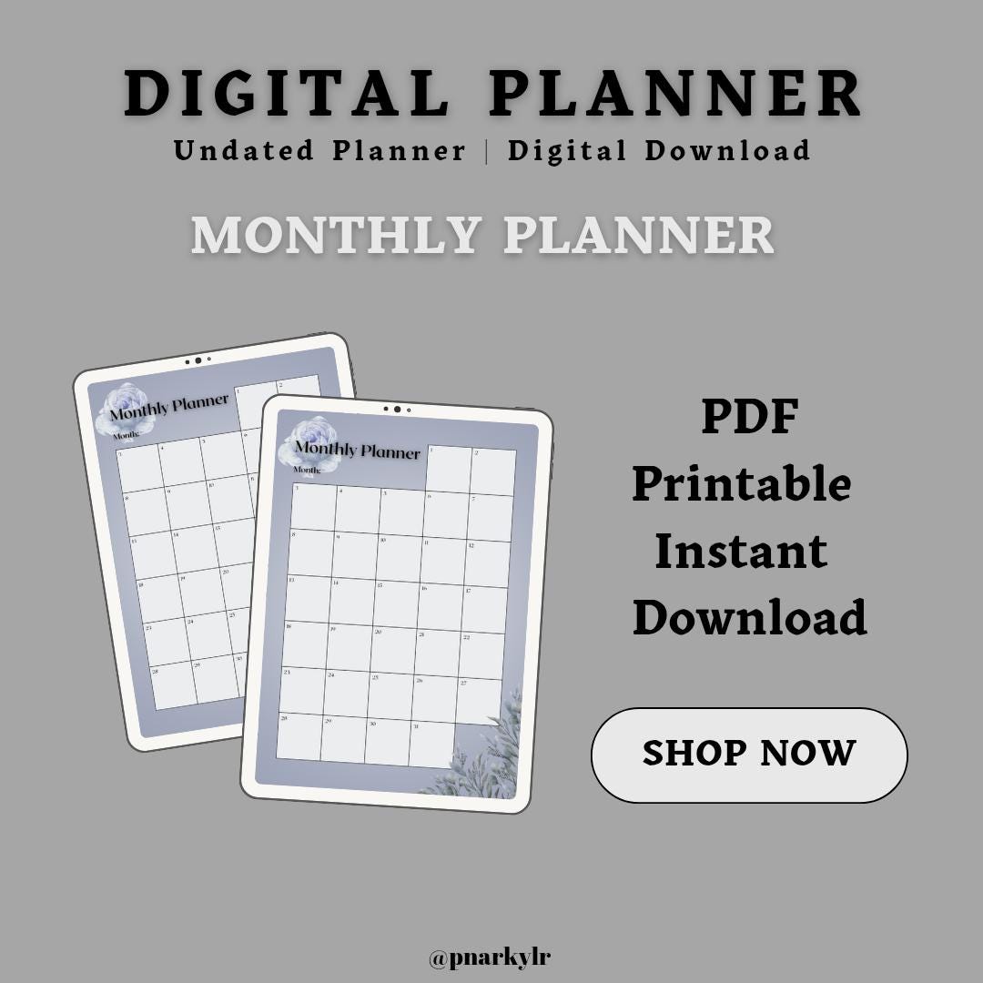 Minimalist Monthly Planner | Printable Undated Calendar | Aesthetic ...