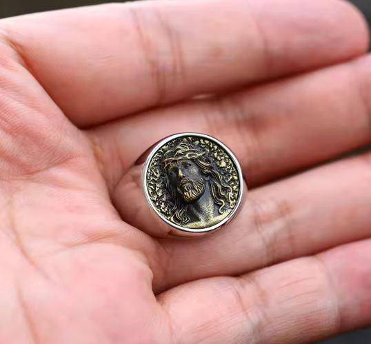 Jesus Christ Signet Ring – Stainless Steel With Antique Gold Detail - Etsy