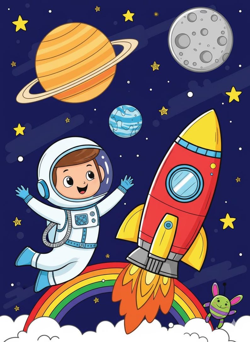 10 Space Coloring Pages for Kids Classroom | Astronaut & Rocket ...