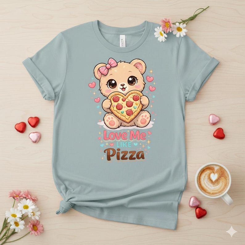 Kawaii Pizza Bear Valentine PNG, Funny Kids Sublimation (digital ...