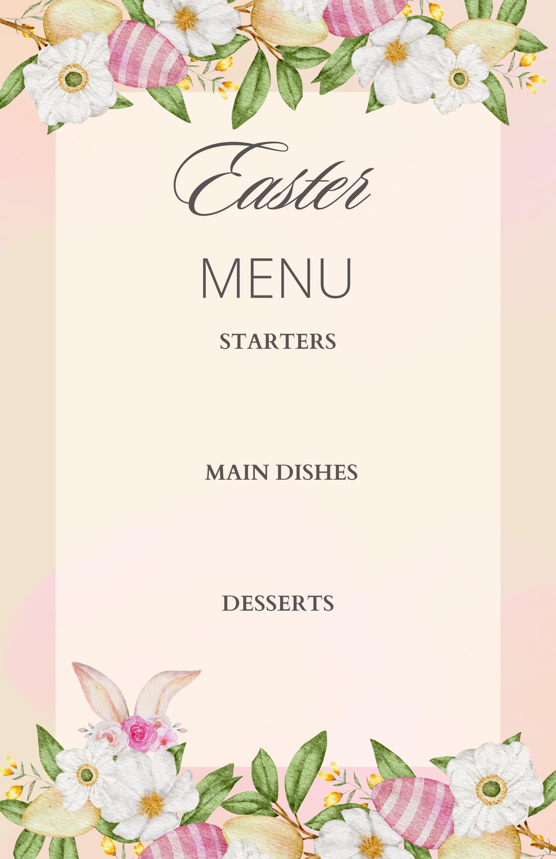 Printable Easter Menu Template, Editable, Easter Brunch Menu, Easter ...