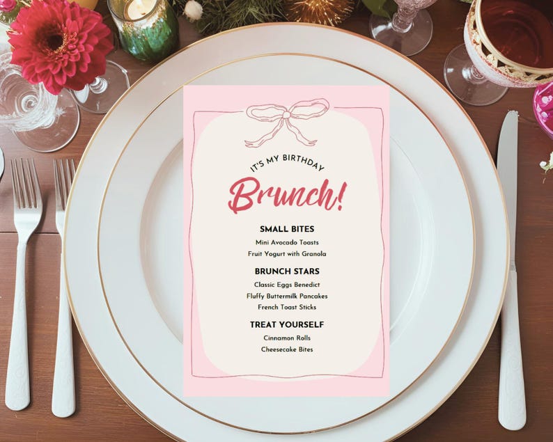 Birthday Brunch Menu, Instant Download, Birthday Party, Customizable ...