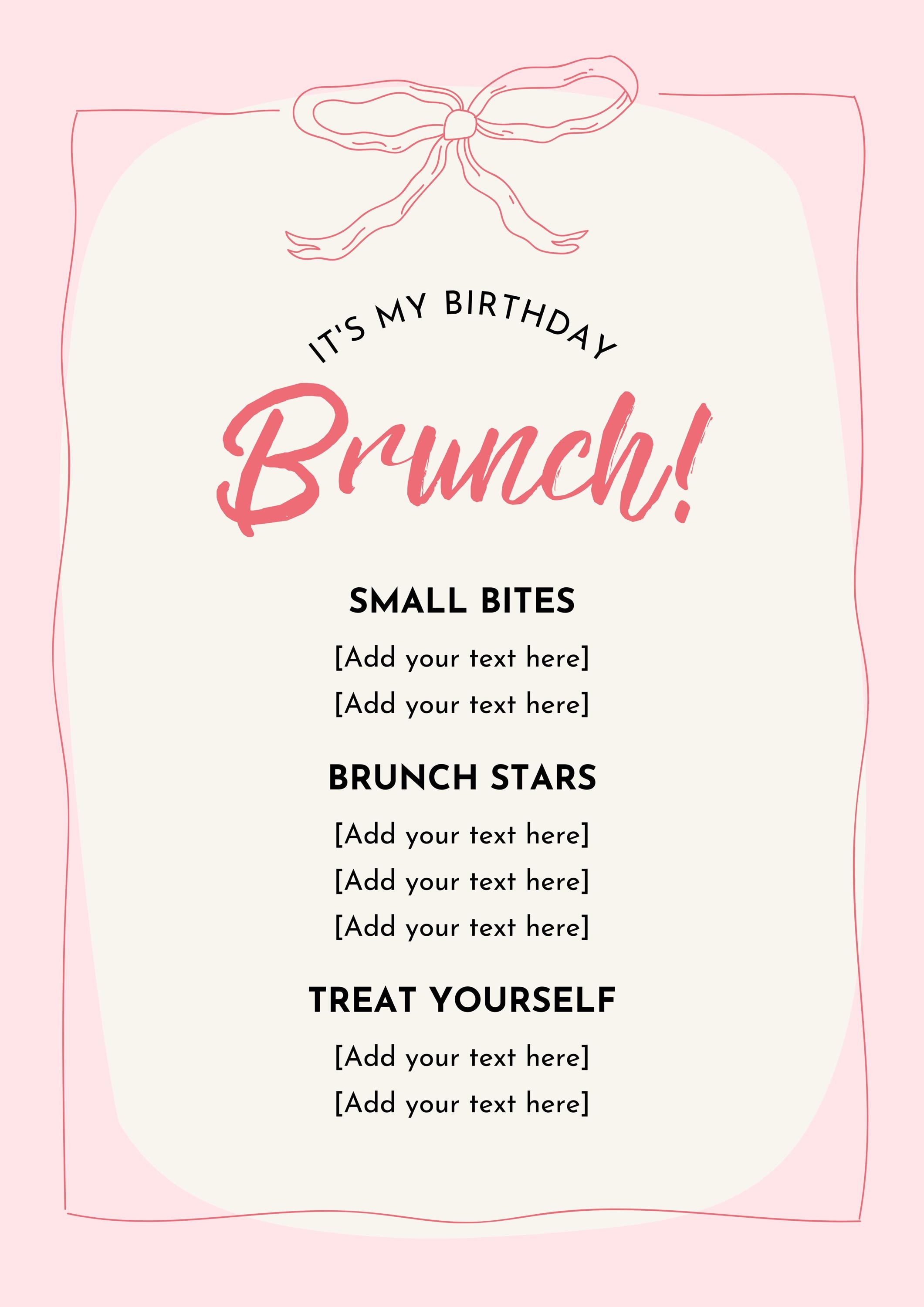 Birthday Brunch Menu, Instant Download, Birthday Party, Customizable ...