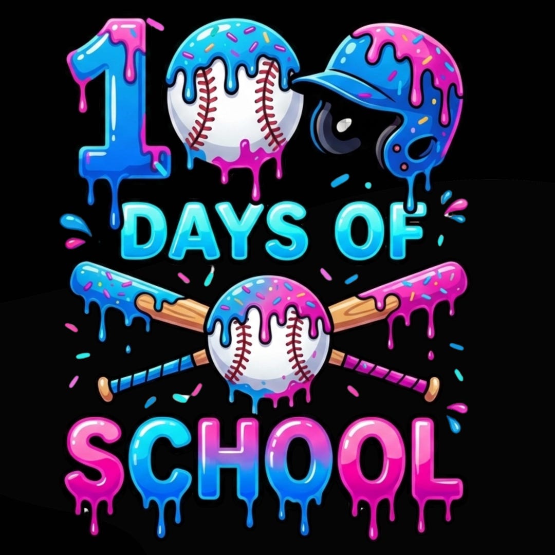 Boys 100 Drippy Days Baseball PNG - Funny 100th Day of School Ice Cream ...