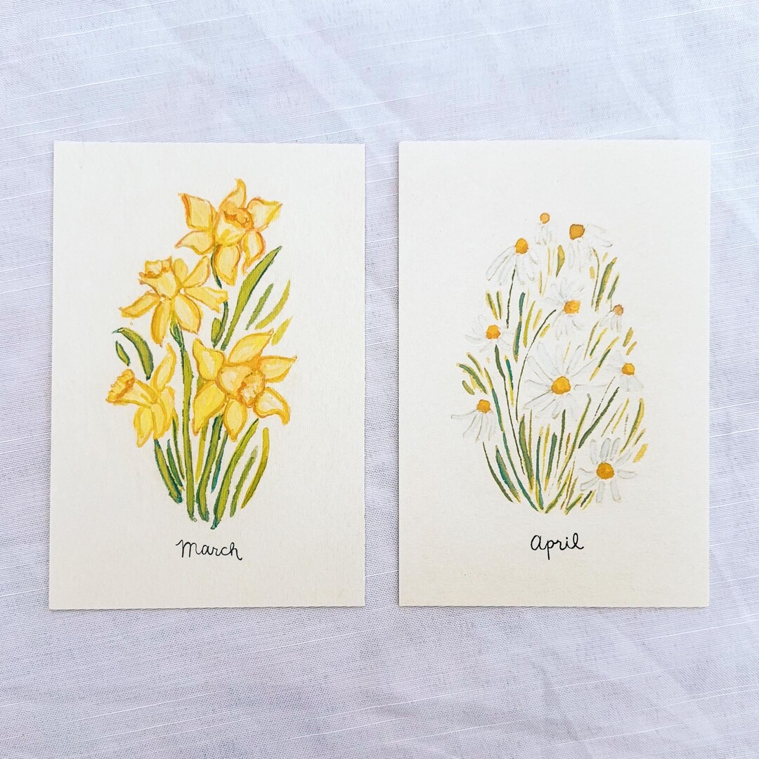 Daffodil and Daisy Watercolor Birth Flower Print, Botanical Art - Etsy