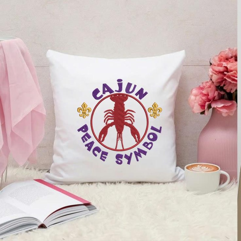 Cajun Peace Symbol Crawfish Embroidery Design, Cajun Fleur De Lis ...