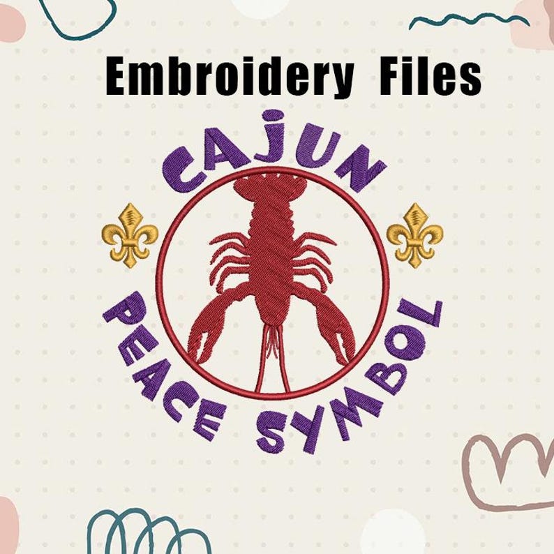 Cajun Peace Symbol Crawfish Embroidery Design, Cajun Fleur De Lis ...