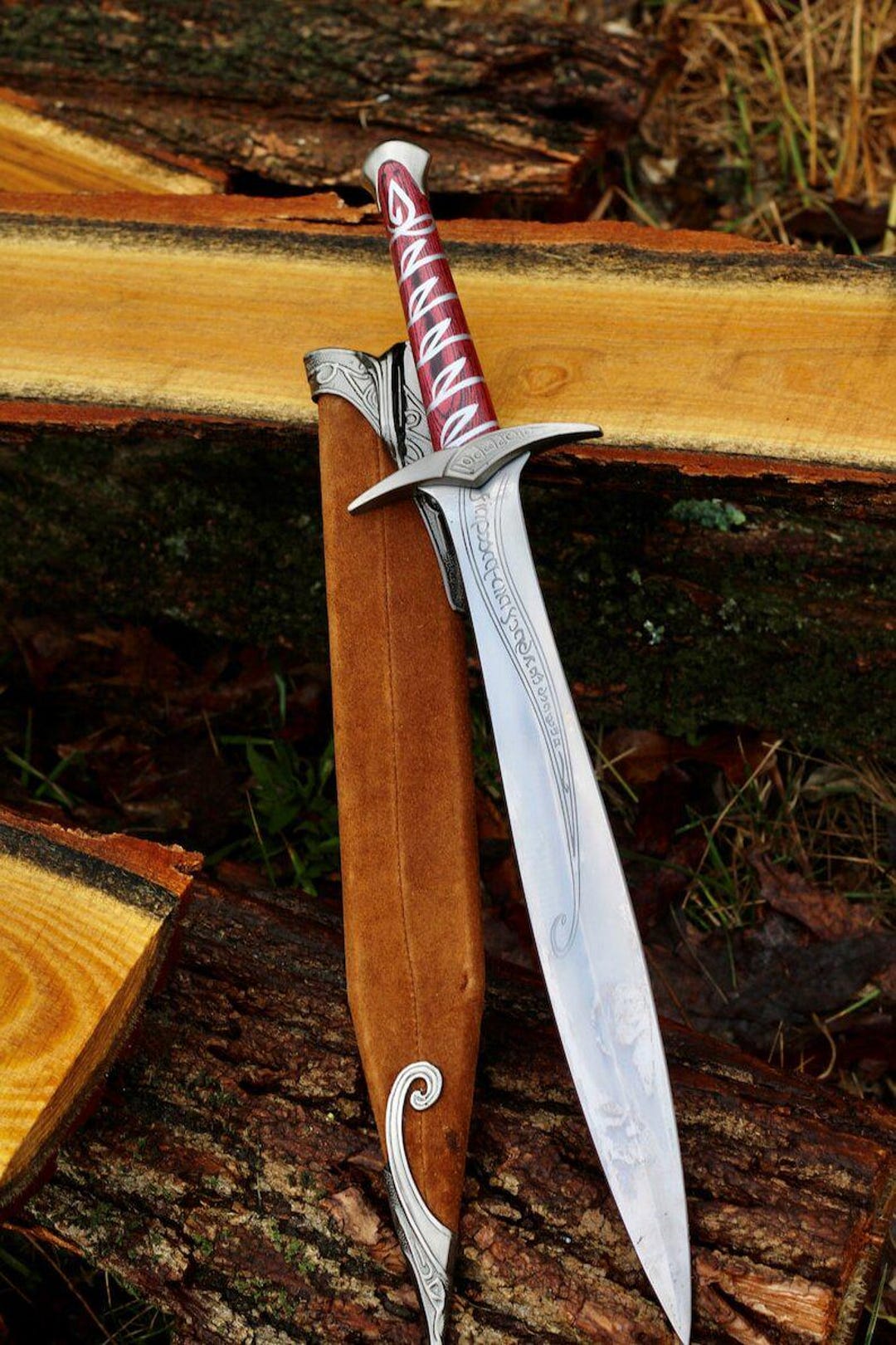 Elven Fantasy Short Sword | Hand-forged Steel Blade With Leather Sheath ...