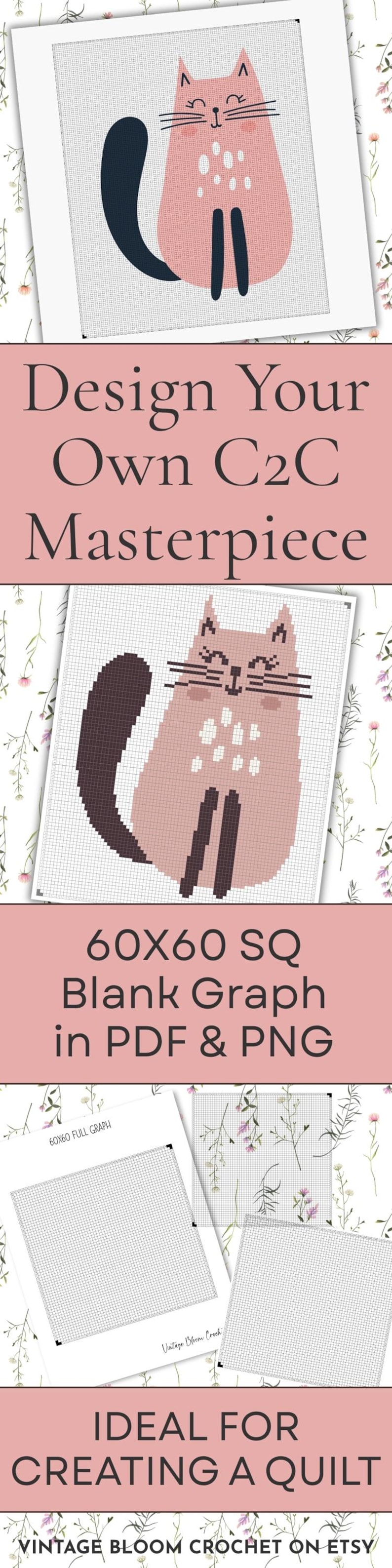 60X60 Blank C2C Graph for C2C Crochet Pattern Square Blanket Pattern Tool Corner to Corner Pixel ...