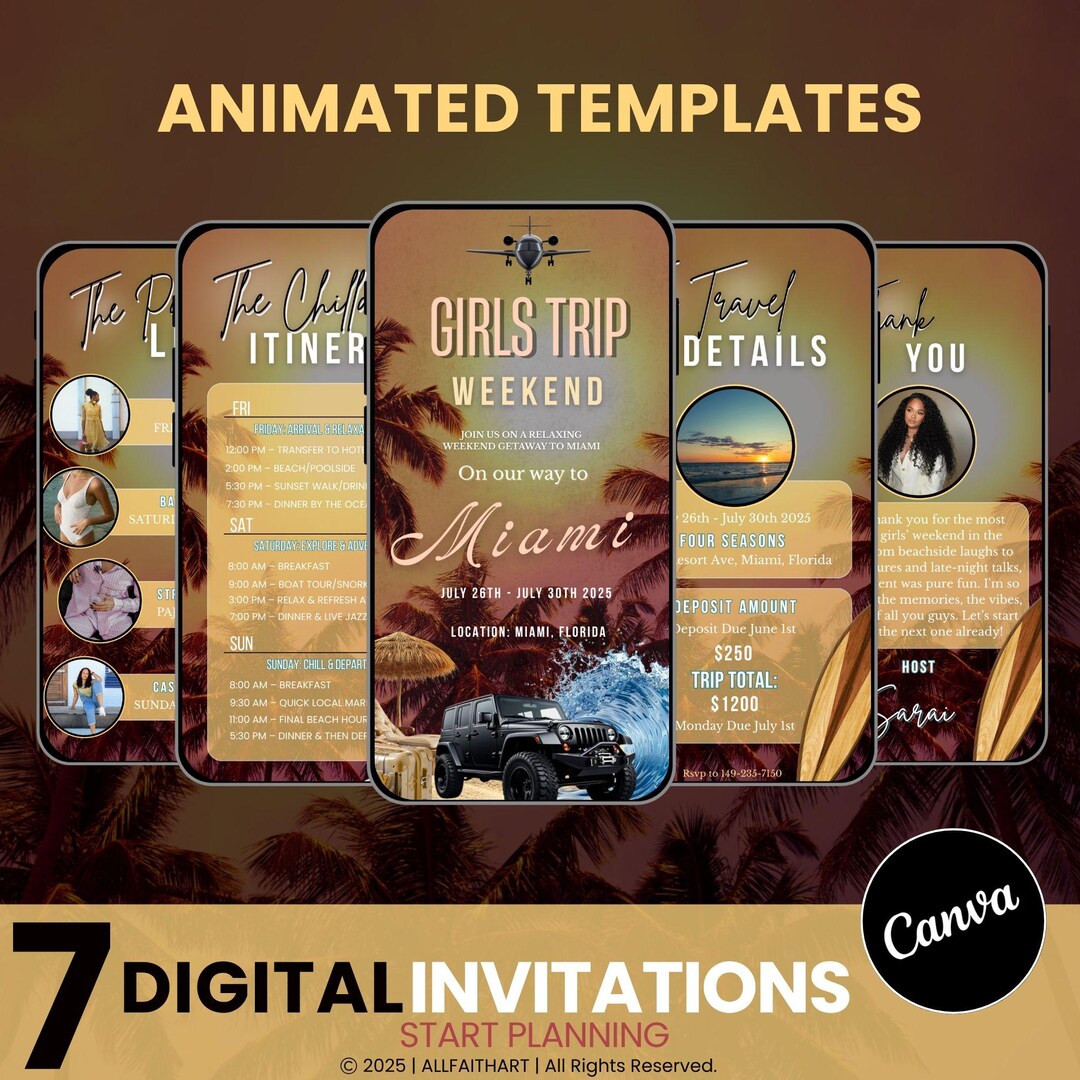 Animated Girls Trip Itinerary, Travel Invite, Weekend Party Itinerary ...