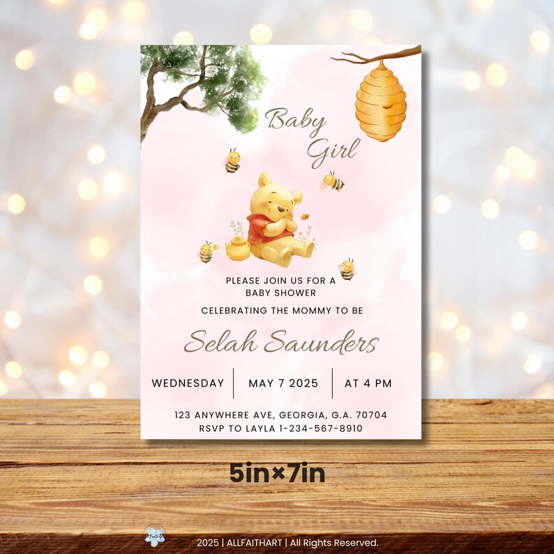 Editable Winnie the Pooh Baby Shower Invitation, Pink Winnie the Pooh ...