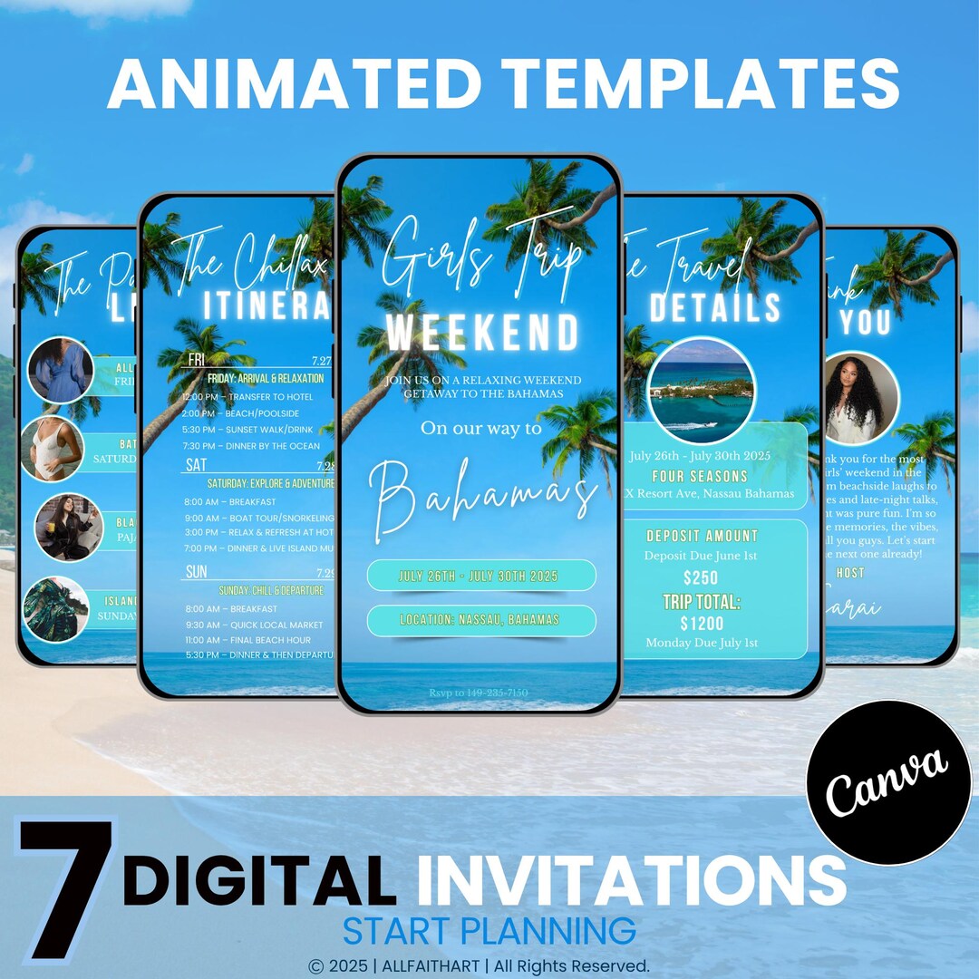 Animated Girls Trip Itinerary, Travel Invite, Weekend Party Itinerary ...