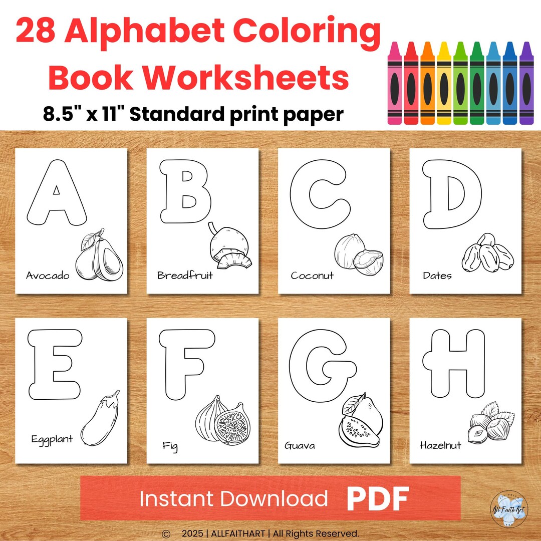 28 Printable Alphabet Coloring Book Worksheets, 28 Pages ABC Coloring ...