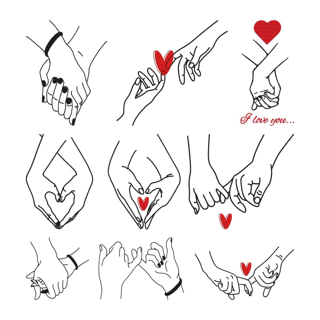 Couple Hand Romantic Embroidery Design, Romantic Hand Gestures Line Art ...