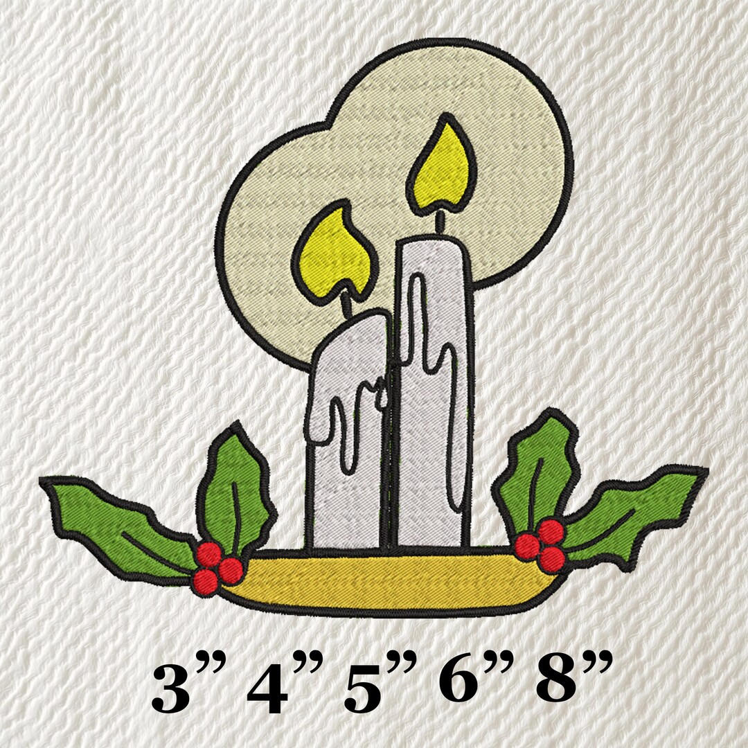 Christmas Candle Embroidery Design - Holiday Candlelight Stitch Pattern ...
