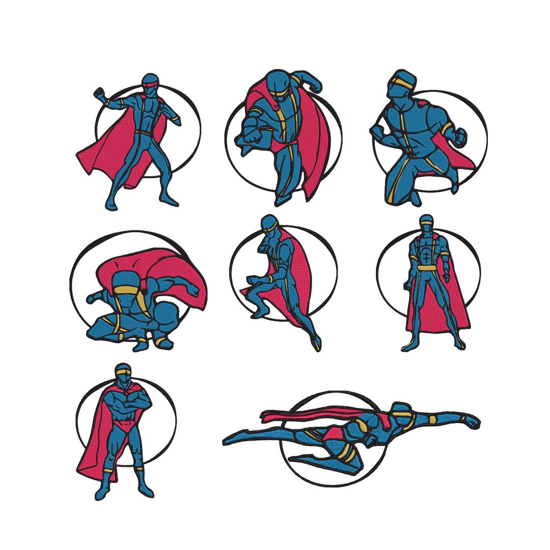 Superhero Flying Embroidery Design Bundle, Comic Action Hero Cartoon ...