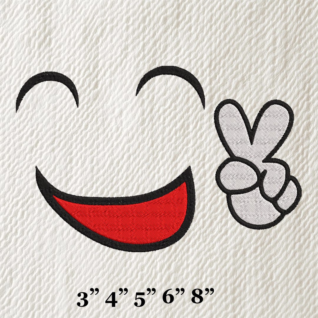 Peace Sign Smiley Face Embroidery Design – Fun Emoji Machine Embroidery ...