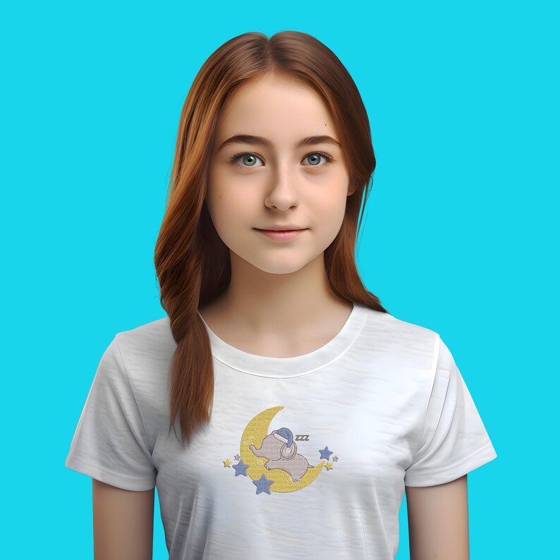 Sleeping Elephant Embroidery Design – Baby Moon and Stars Stitch – Cute ...