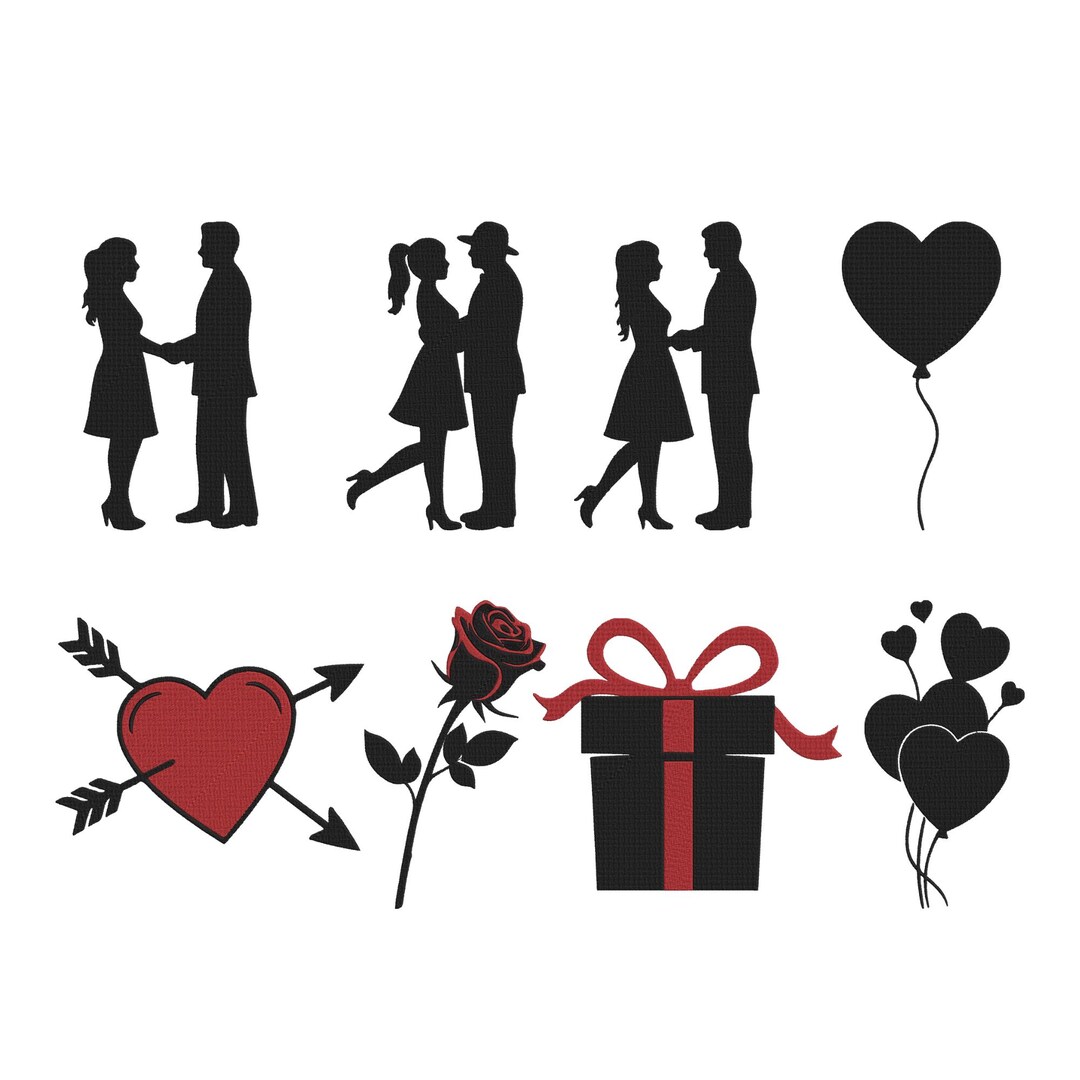 Couple Love Heart Embroidery Design, Romantic Love Heart Machine ...