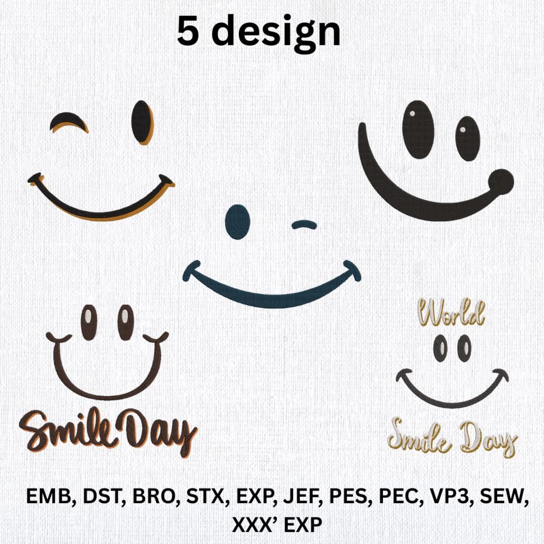 Smile Face Embroidery Design Bundle | World Smile Day Cute Face Machine ...