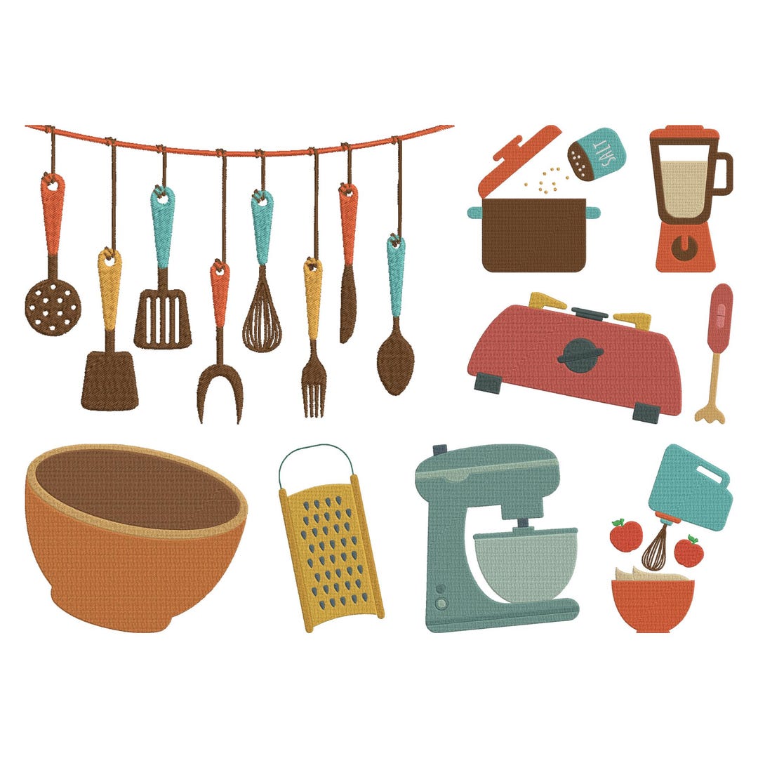 Vintage Kitchen Tool Design, Cozy Cooking Machine Embroidery File, 9 ...