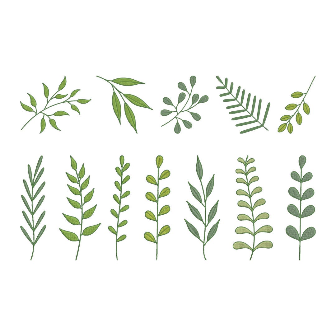 Greenery Leave Embroidery, Greenery Leave Machine Embroidery File, 12 ...