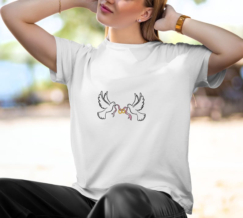 Wedding Dove Embroidery Design Set, Romantic Bird Line Art, Love Birds ...
