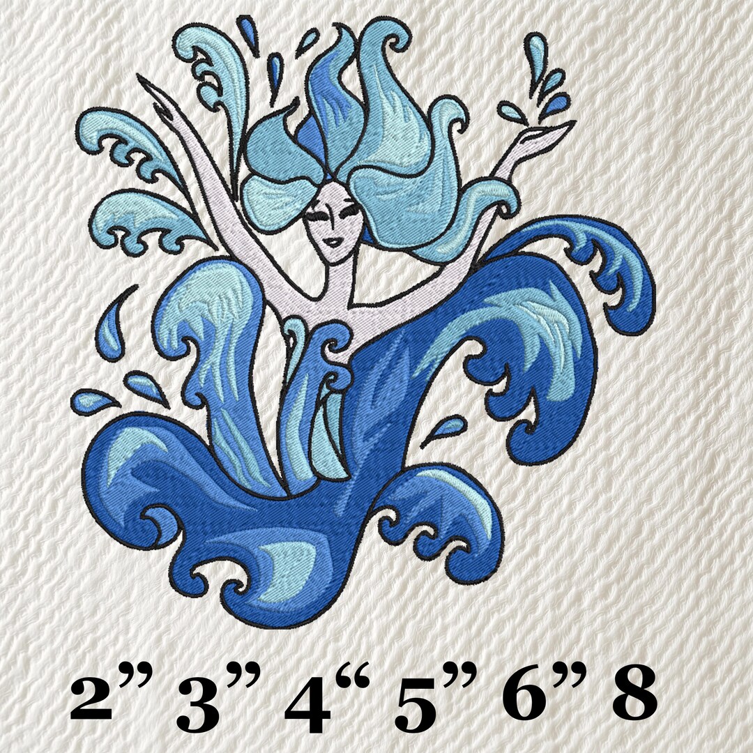 Water Goddess Embroidery Design – Mystical Elemental Woman Machine ...
