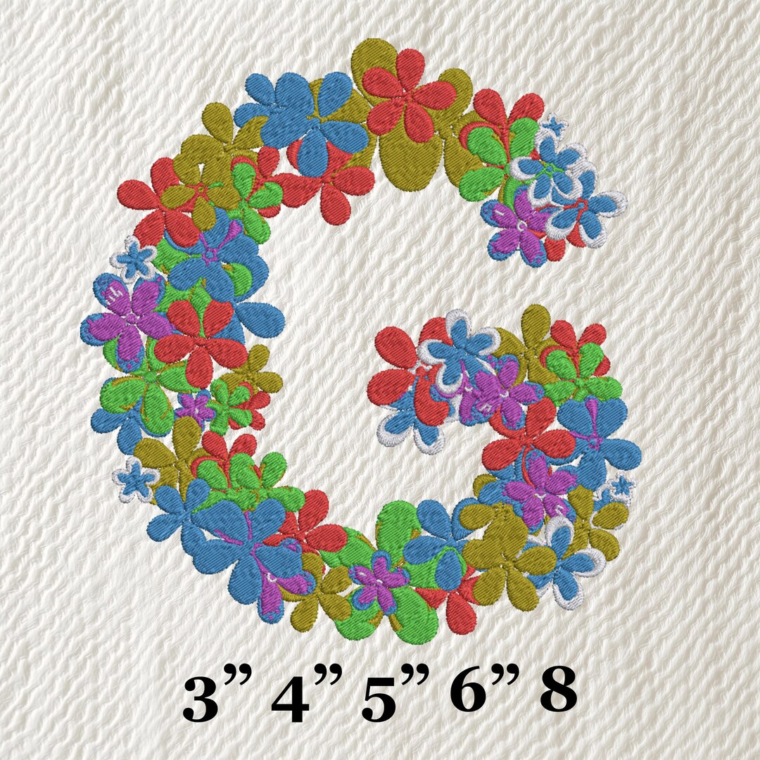 Floral Monogram Letter G Embroidery Design – Colorful Flower Alphabet ...