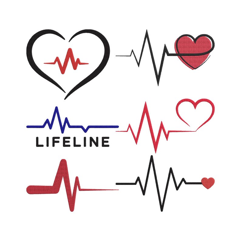 Heartbeat Embroidery File, Lifeline ECG Embroidery Design , Nine Sizes ...