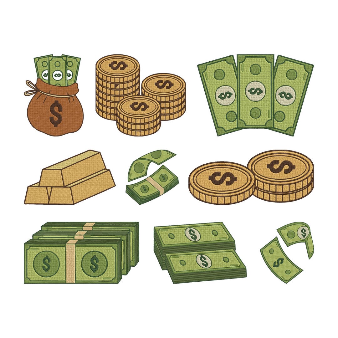 Dollar Money Embroidery Design, Dollar Money Machine Embroidery File, 9 ...