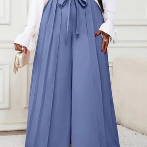 Plus Size - Women's Elegant Pleated Wide-leg Pants, Non-stretch Fabric, All-season Versatile ...