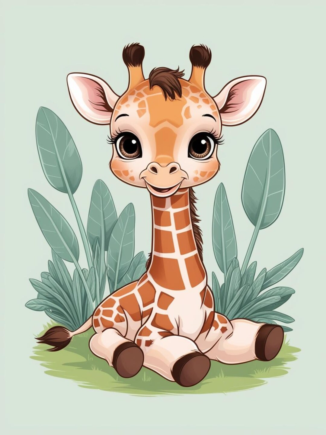 Cute Baby Giraffe Digital Print – Nursery Wall Art, Safari Animal ...