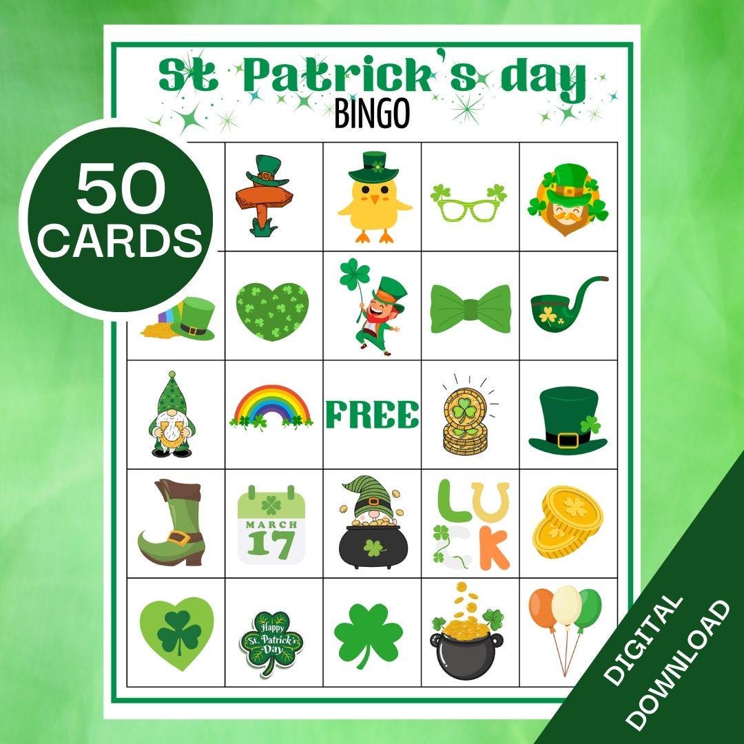 St Patricks Day Bingo Printable, 50 St Patrick's Bingo Cards, St ...