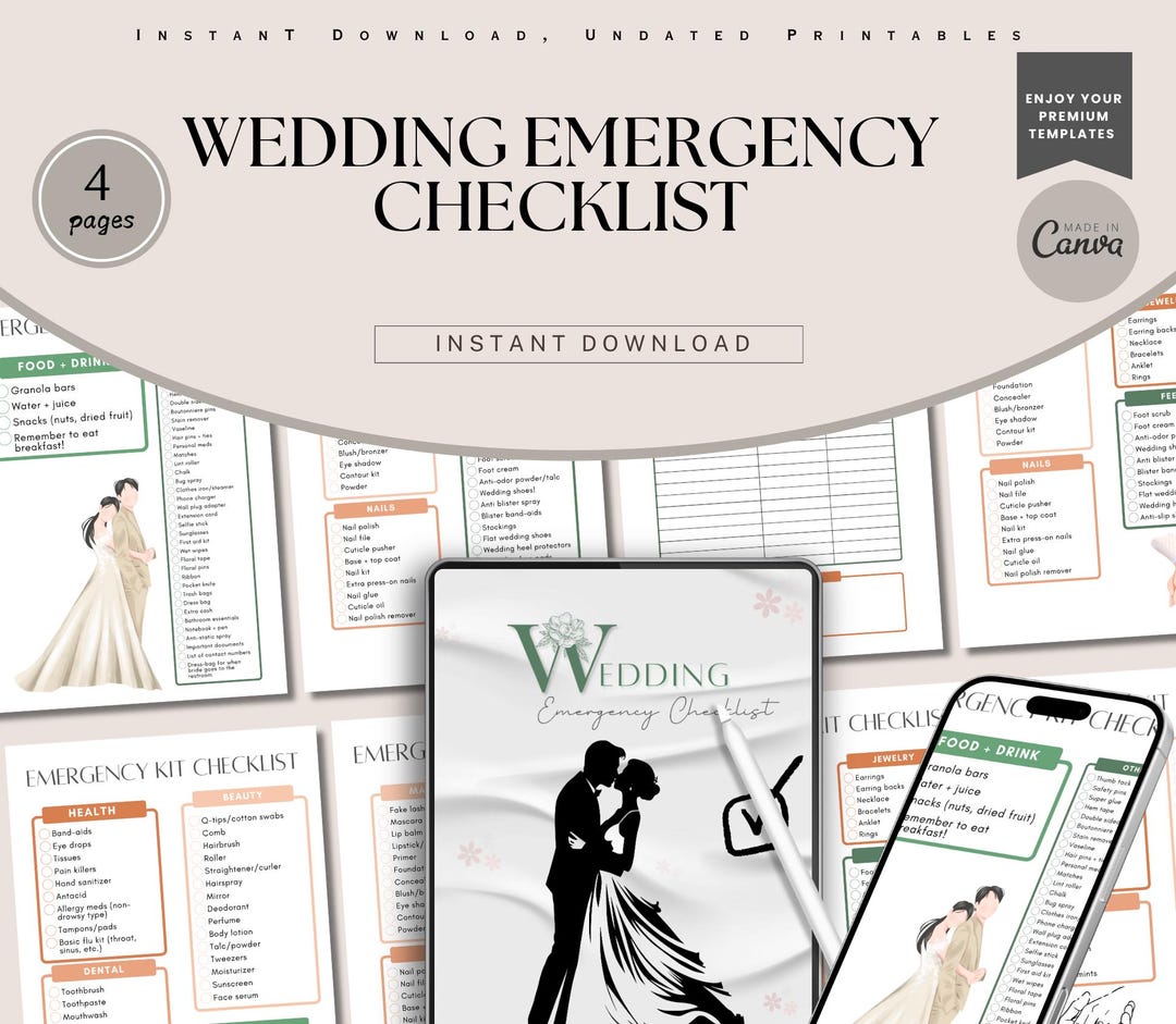 Wedding Emergency Checklist, Bridal Emergency Kit, Bride Essentials ...