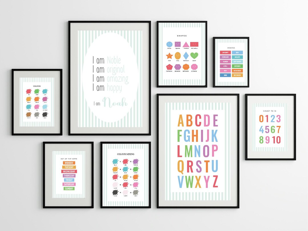 Mix and Match Educational Posters Kids | Mint Green Stripe Alphabet ...