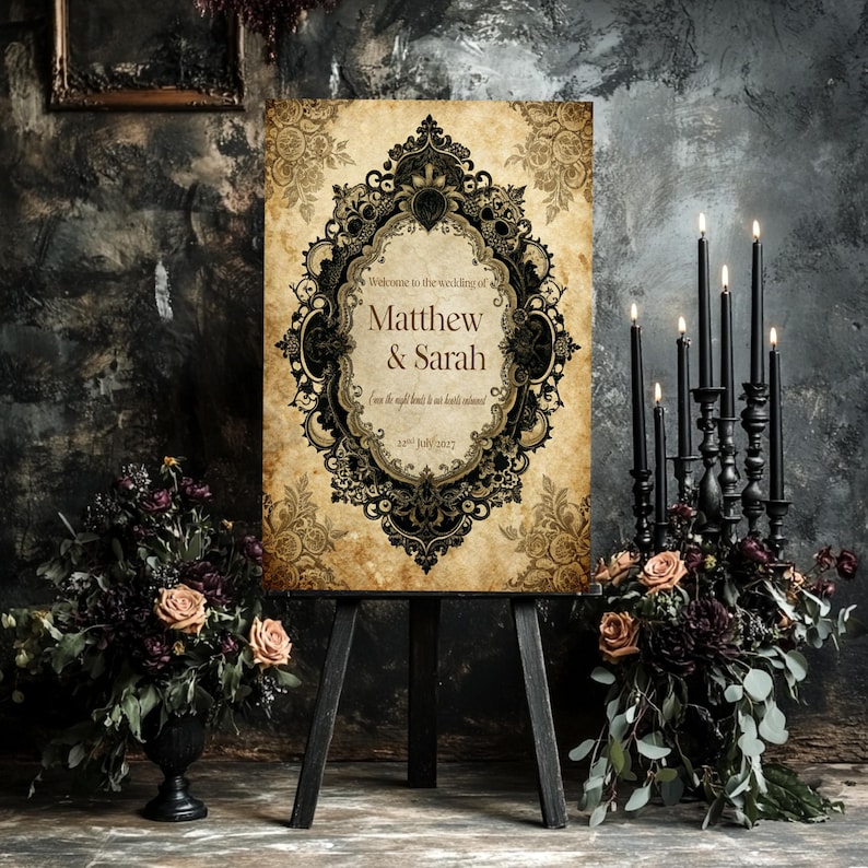 Black Lace Oval Wedding Welcome Sign | Gothic Dark Romance Wedding ...